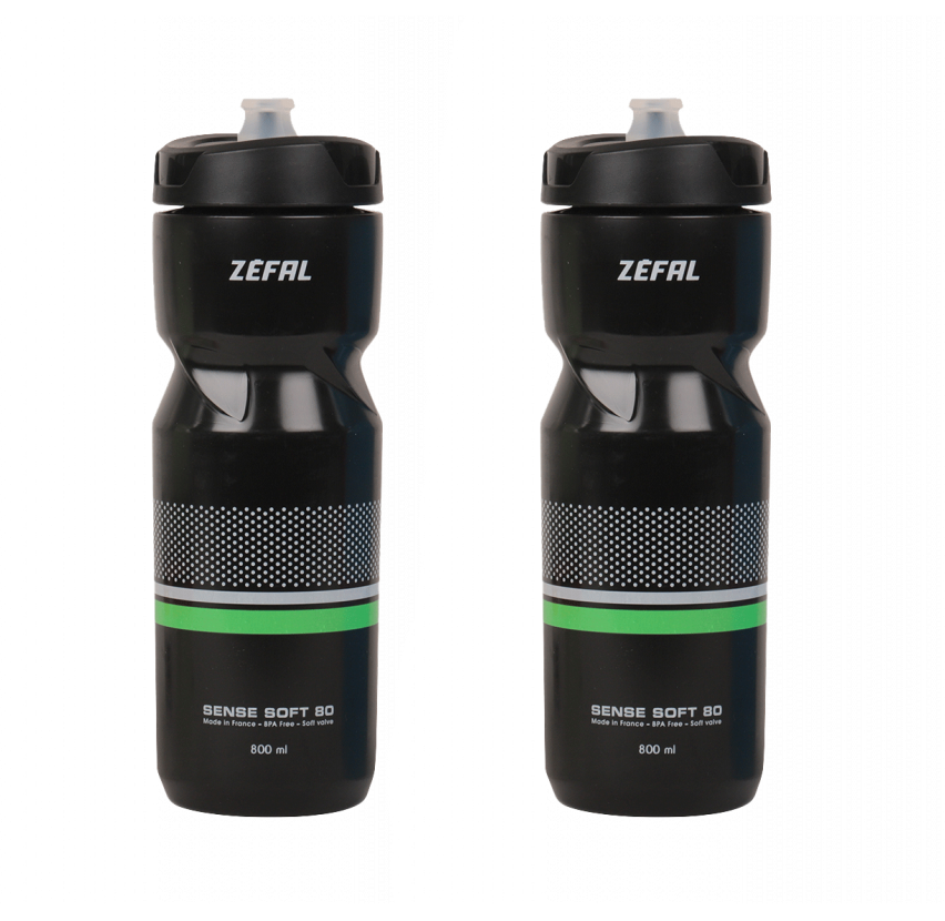 2 x Zefal Sense Soft 80 Water Bottle - 800ml - Black | Sport & Leisure